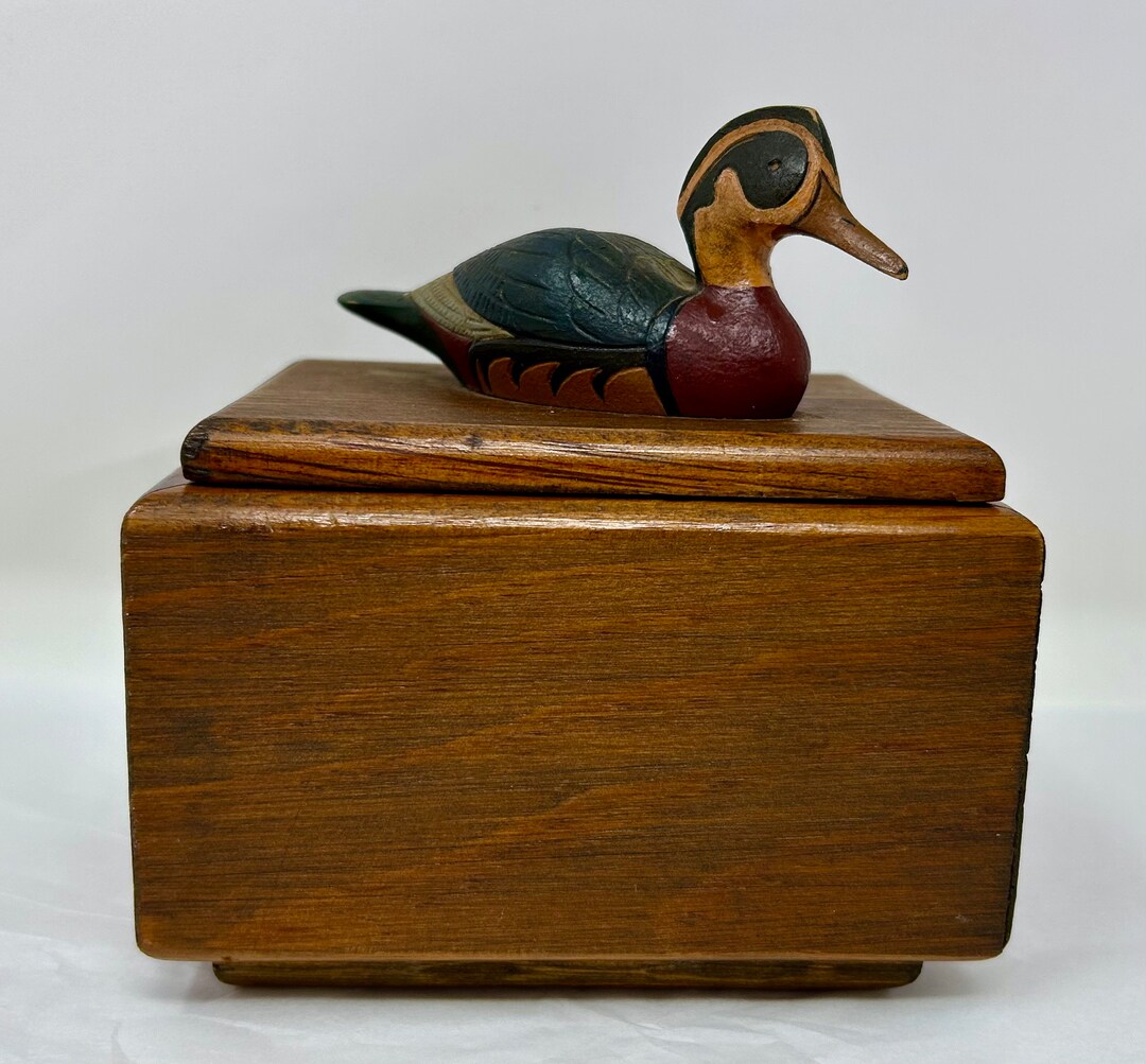 Vintage Wood Wooden Carved Mallard Duck Box Trinket Jewelry Mid-century ...