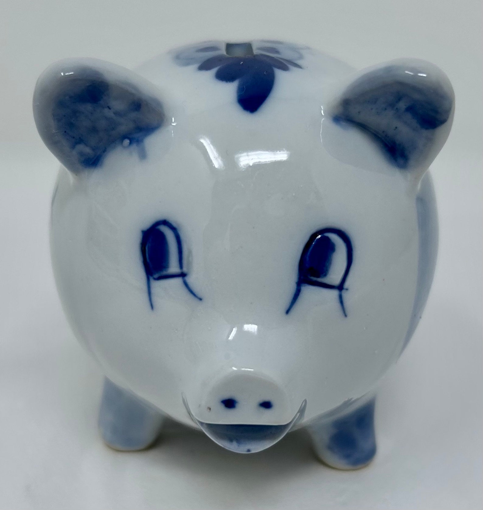 Vintage D. Blue Delft Piggy Bank Pig Ceramic Flowers Windmill - Etsy