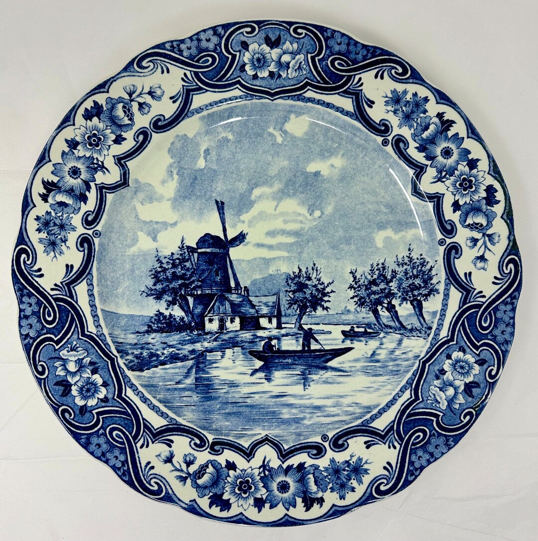 Vintage Original Blauw Delfts 12" Plate Charger Windmill Netherlands ...