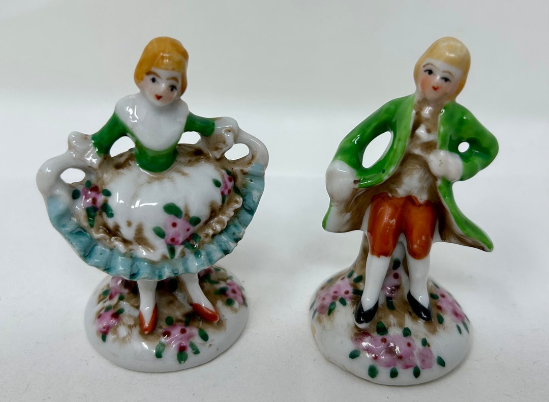 Set of Two Miniature Porcelain Figurines Man Woman Victorian Hand ...