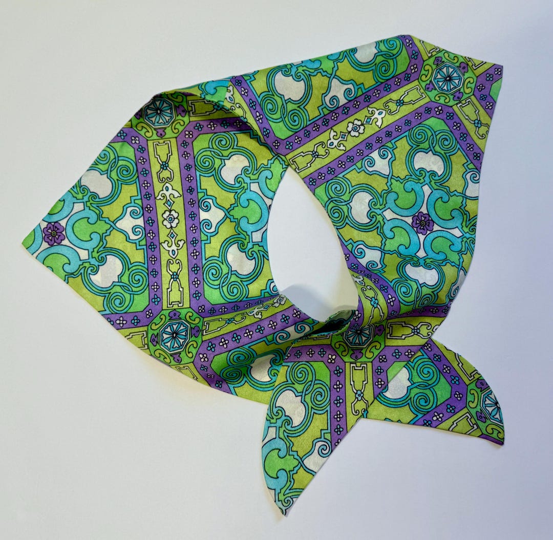 Vintage 1960s Mod Hair Scarf – Green Purple Blue Geometric Swirl Print ...