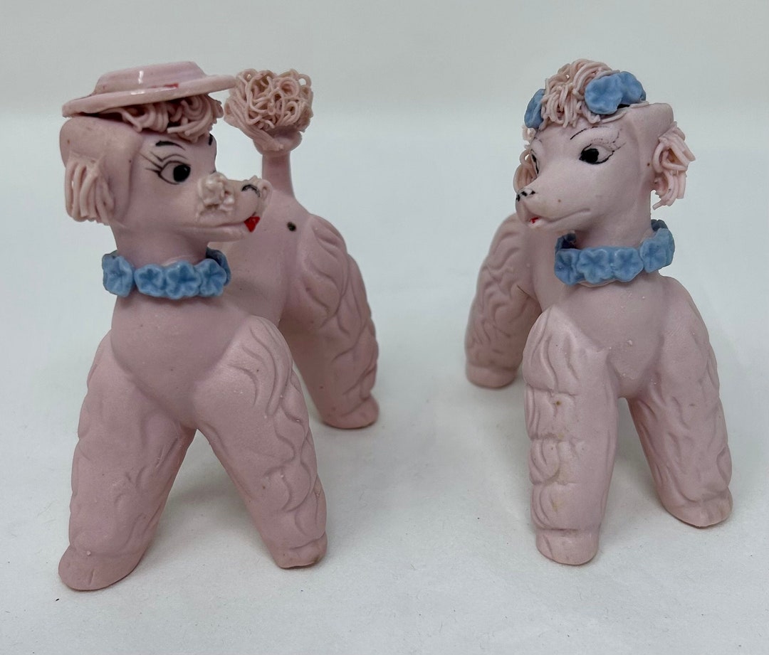 Mid Century Chalkware Ceramic Pink Poodles Salt Pepper Shakers - Etsy