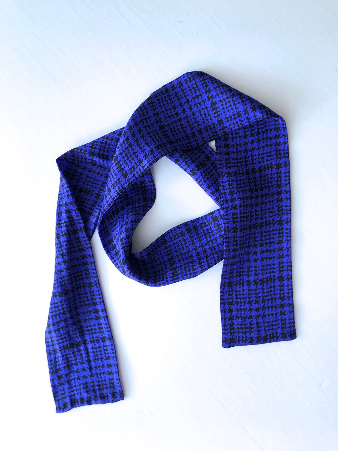 Vintage 1980's Liz Claiborne Silk Tie Hair Scarf Blue Black Long Neck ...