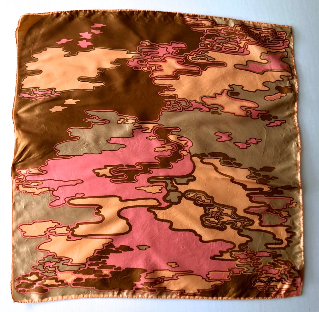 Vintage Jon Monet Silk Scarf 60's Square Pink Brown Watercolor - Etsy