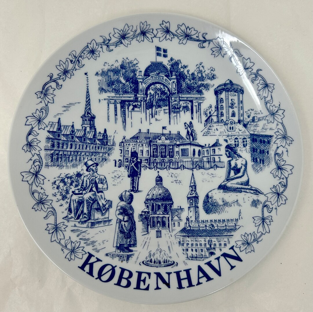 Vintage Souvenir Plate Kobenhavn Scandinavian Blue White Denmark 8 - Etsy