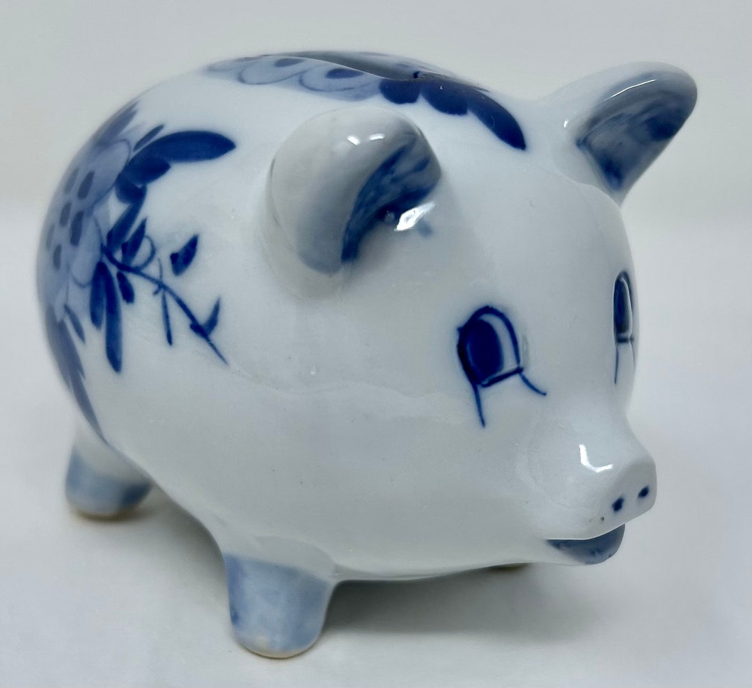 Vintage D. Blue Delft Piggy Bank Pig Ceramic Flowers Windmill Holland ...