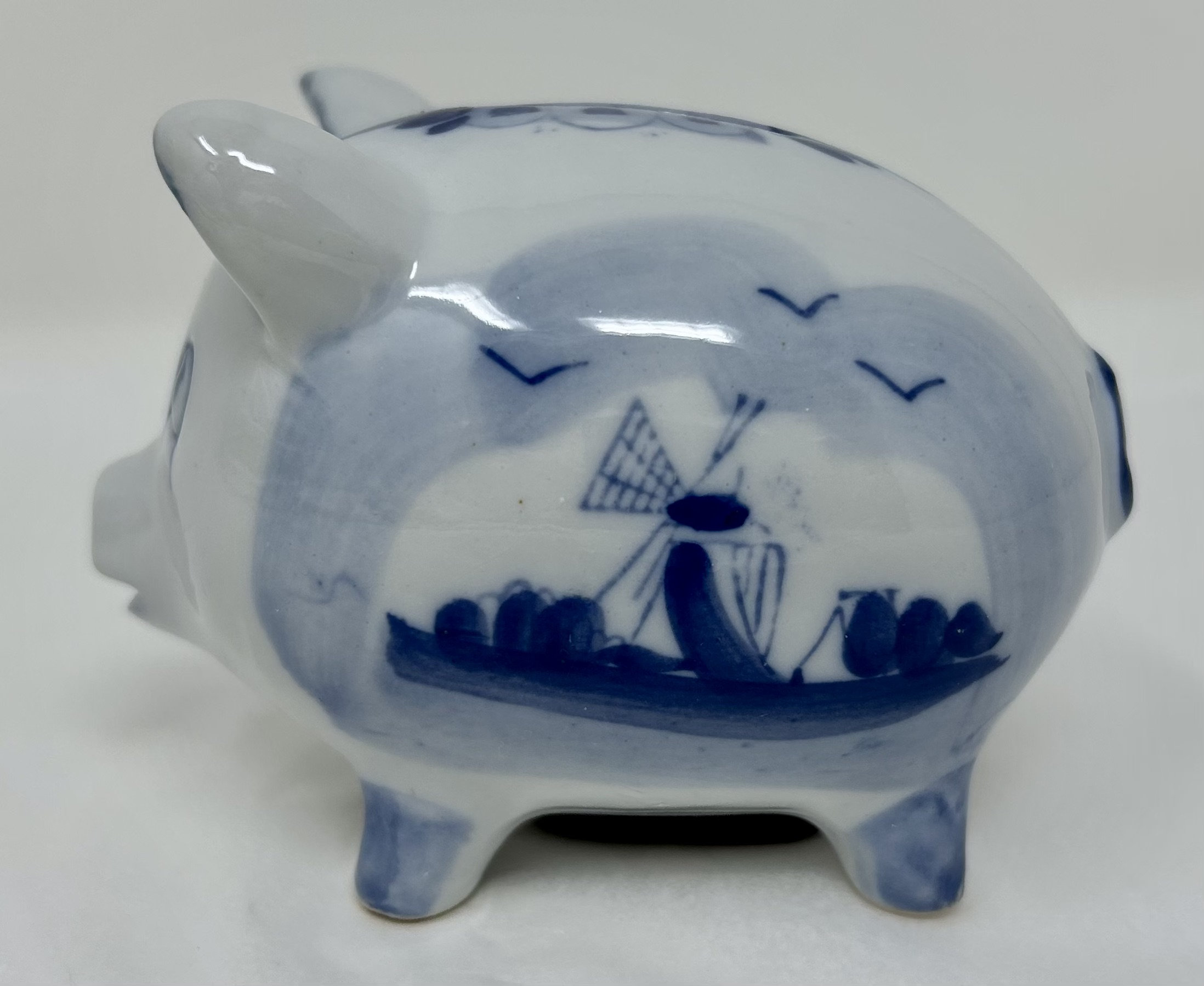 Vintage D. Blue Delft Piggy Bank Pig Ceramic Flowers Windmill - Etsy