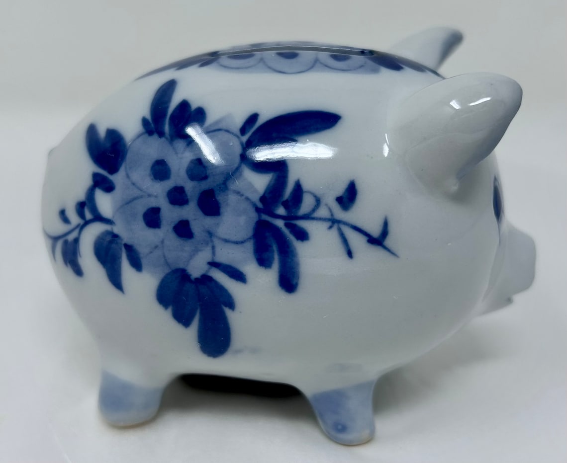 Vintage D. Blue Delft Piggy Bank Pig Ceramic Flowers Windmill - Etsy