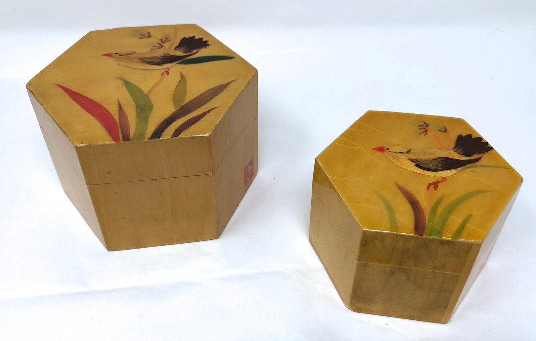 Set of Vintage Chinese Bamboo Nesting Boxes Birds Wood Mid-century ...