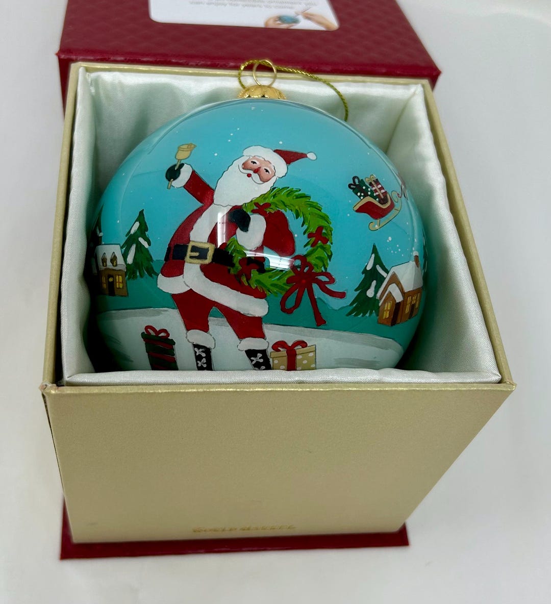 Li Bien Glass Reverse Painted Ball Ornament Christmas Tree Santa Sleigh ...