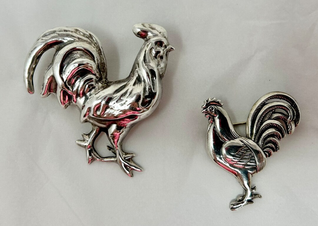 Vintage Set of Sterling Silver Roosters Rooster Pin Brooch Farm Animal ...