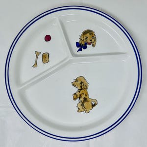 Vintage Japan Children’s Divided Plate – 3-compartment Puppy Dog Theme ...