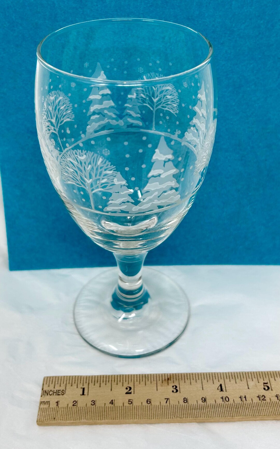 6 Vintage Libbey Goblet Water Glasses Goblets Etched Trees and Snow ...