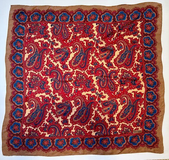 vintage Van Horn square silk scarf silk brown pink bl… - Gem