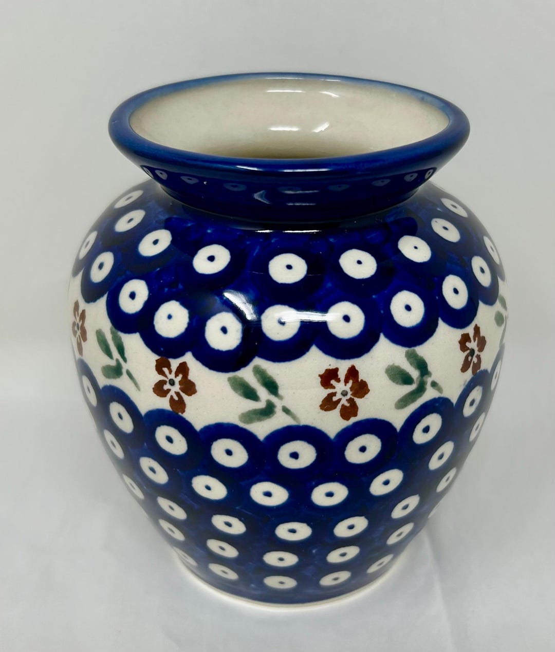 Boleslawiec Hand Painted Poland Vase Blue Dots Floral 5" - Etsy