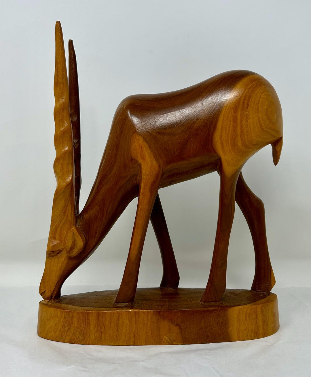 Vintage Wood Carved Spindle Horn Antelope Animal Figurine 9" Wooden ...