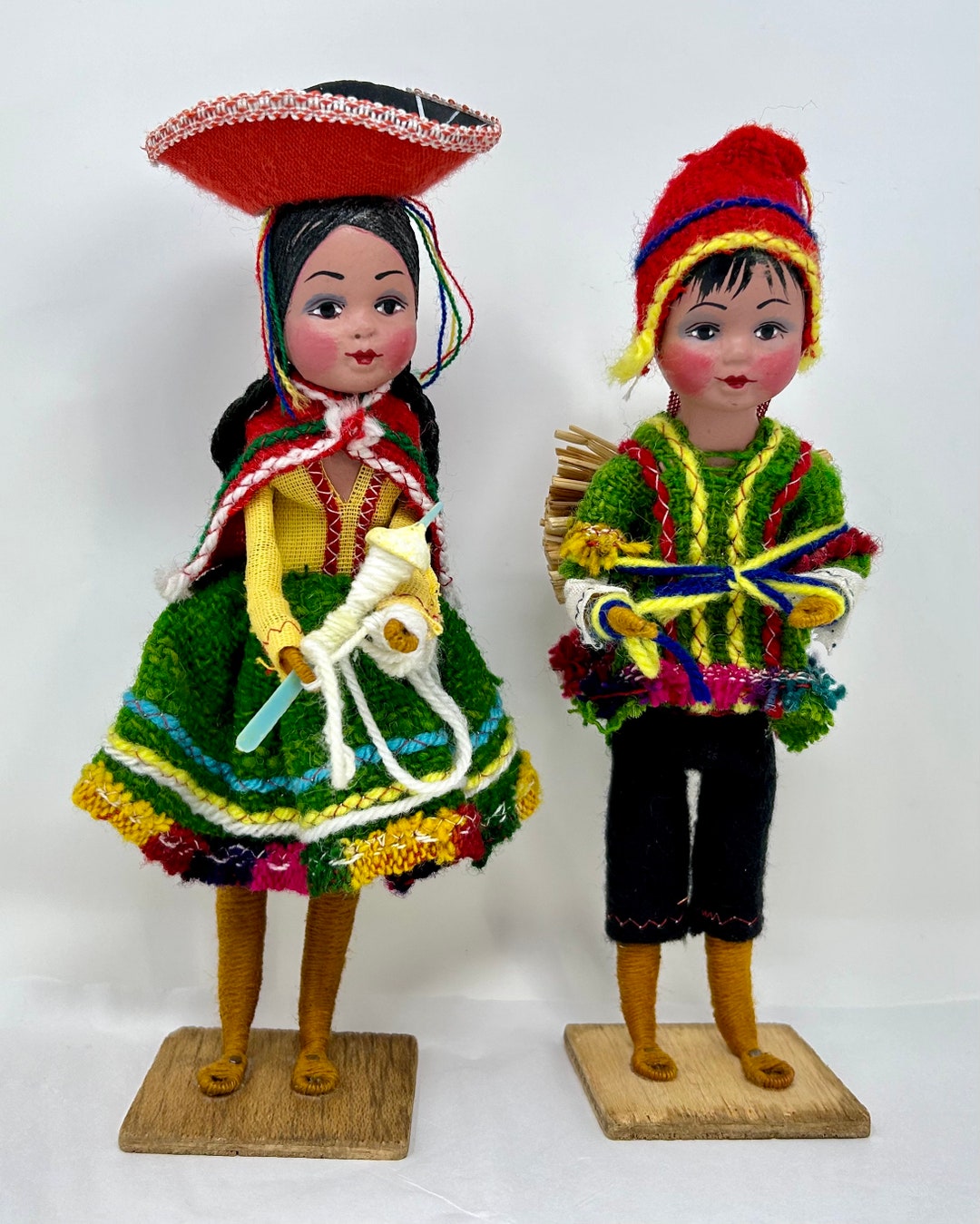 Vintage Set of Peru Peruvian Handmade Folk Art Doll Thread Dolls Clay ...