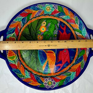 Mexican Terra Cotta Tray Platter Folk Art Fish Alligator Hand Painted ...