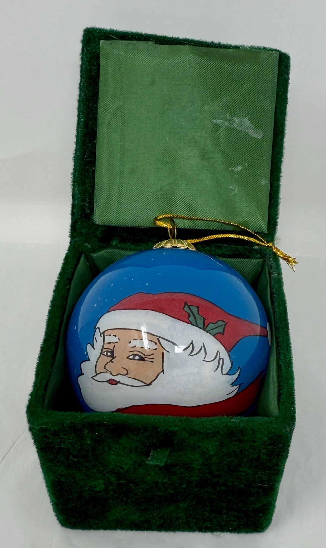 Vintage Reverse-painted Santa Glass Ornament in Velvet Box – 3.5 ...