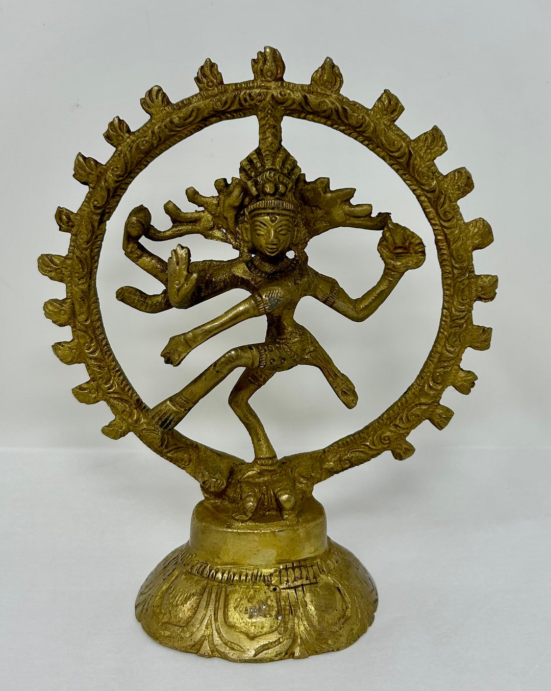 Vintage Brass Figurine Shiva 5 Hindu God Wheel of Samsara Arms Statue ...