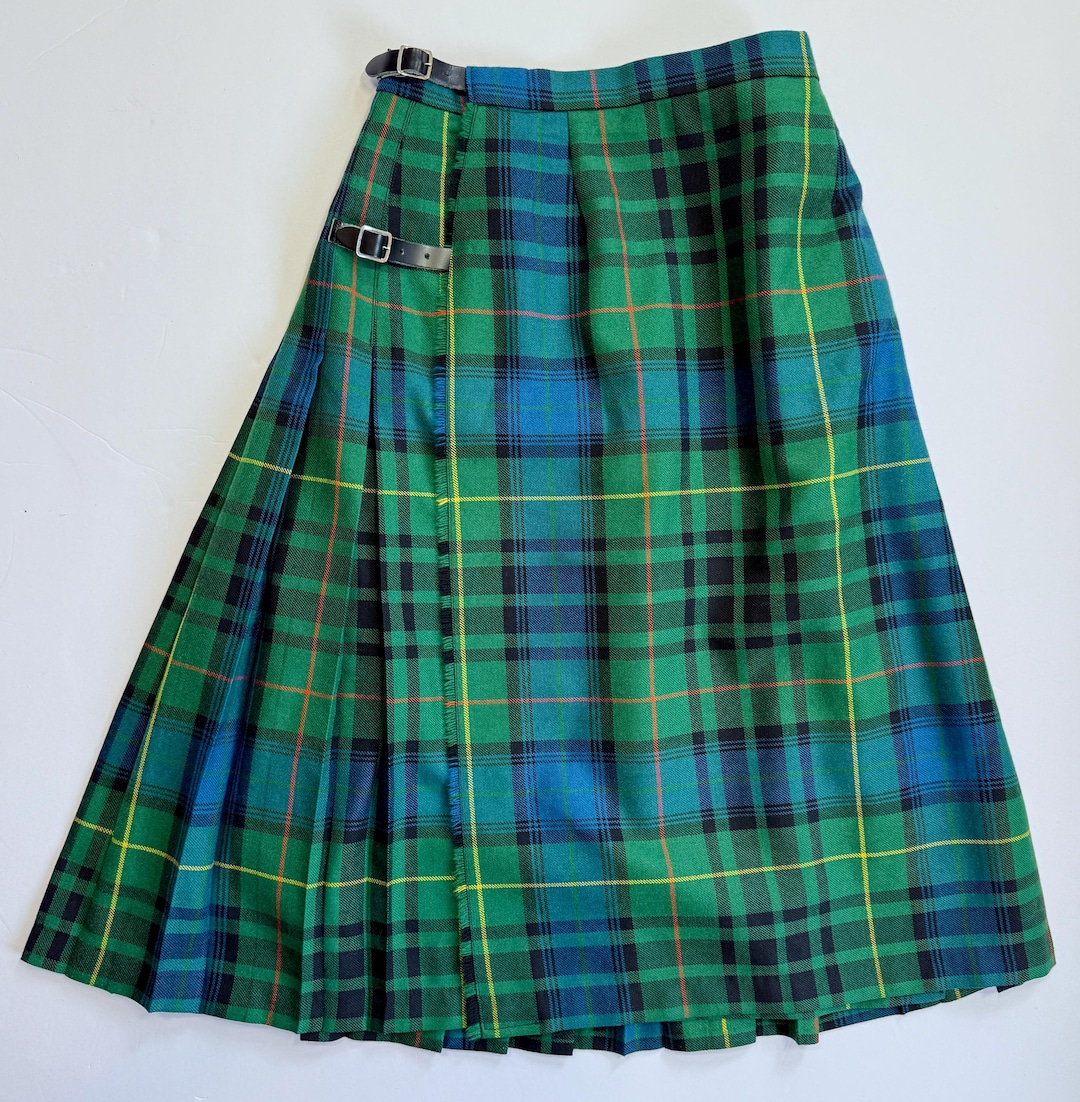 Vintage Scottish Kilt – Green & Blue Tartan Wool – Hector Russell ...