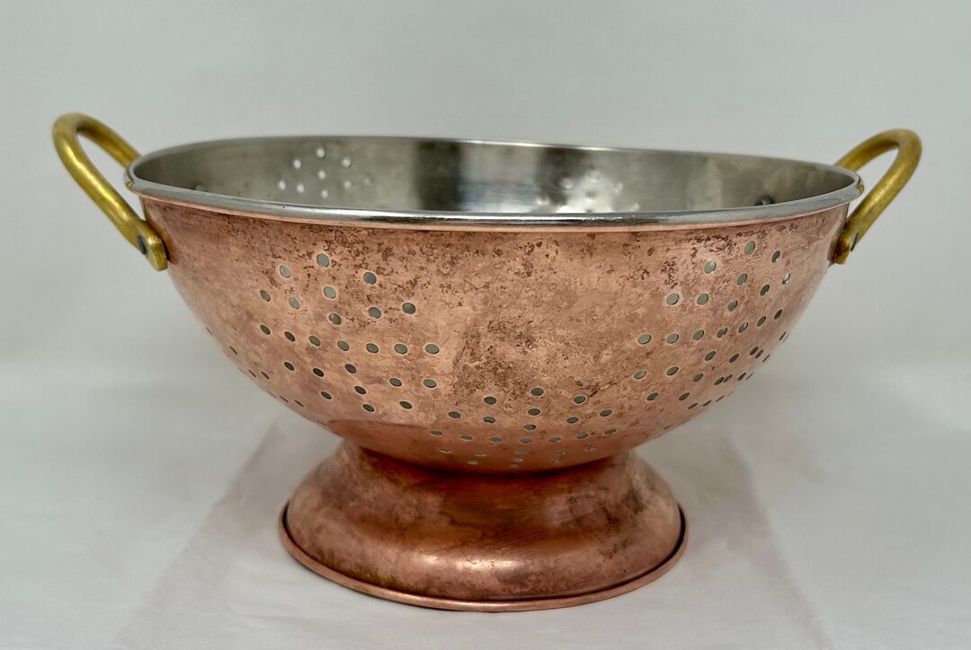 Vintage Copper & Brass Colander – 8.75" Standard Size Strainer – Footed ...