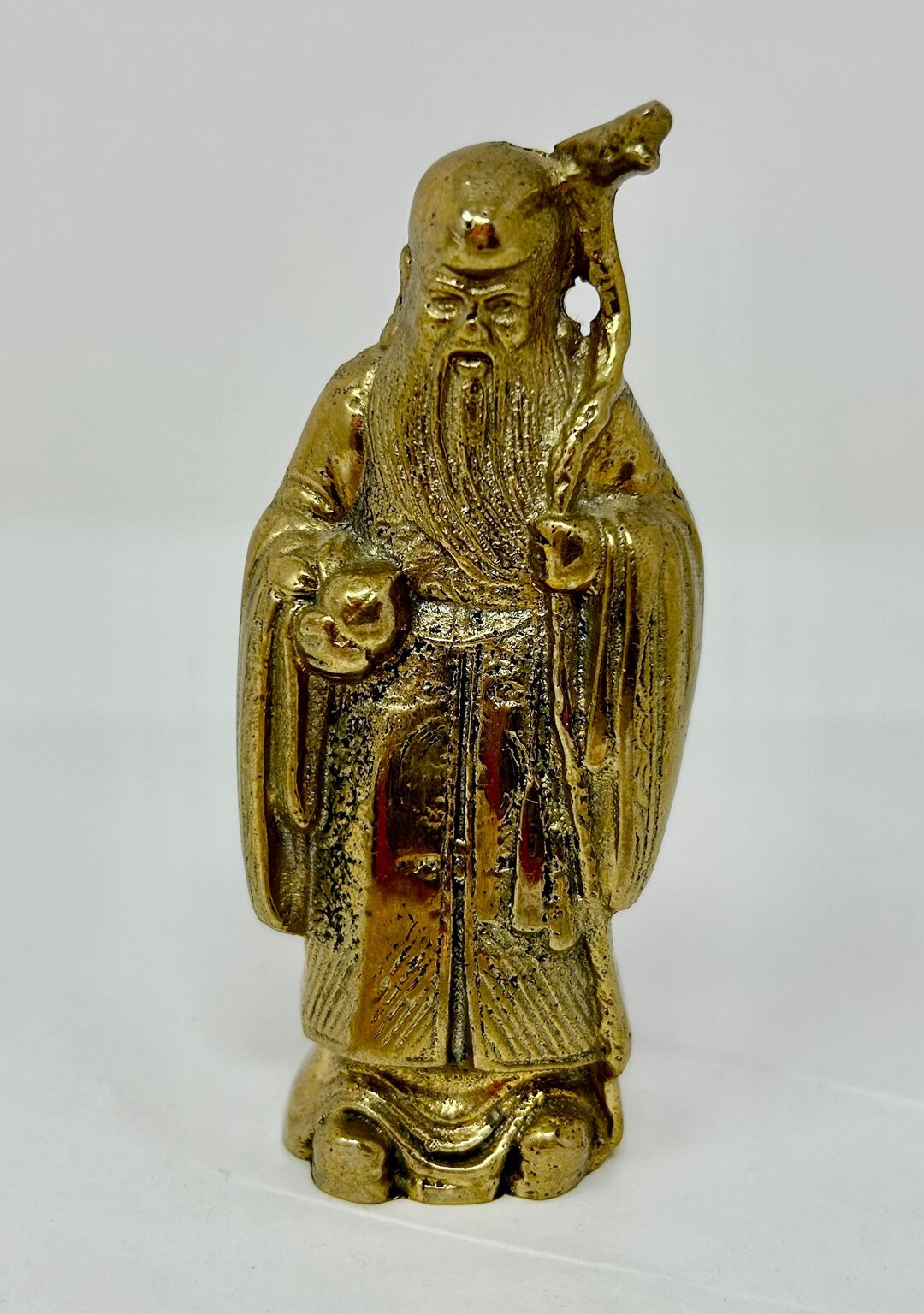 Vintage Brass Shou Figurine – God of Longevity | Chinese Siu Lao Statue ...