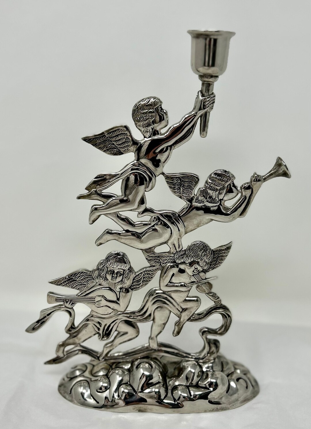 Godinger Angel Candlestick Silver Plated 10" Holiday Christmas Holder ...