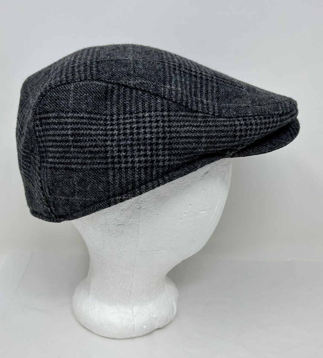 Vintage Stewart of Scotland Newsboy Cap Hat Plaid Wool L XL Tweed Grey ...