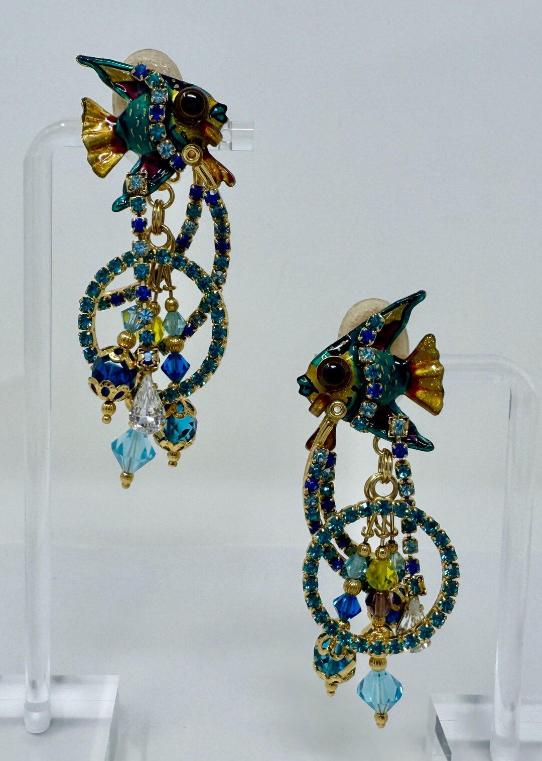 Lunch at the Ritz Tropical Fish Statement Earrings • Blue Crystal ...