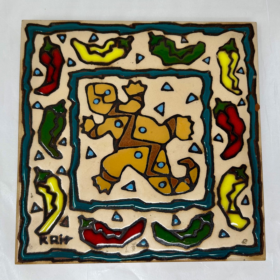 6" X 6" Tile Trivet Earthtones "gecko" Lizard Folk Art Arizona ...