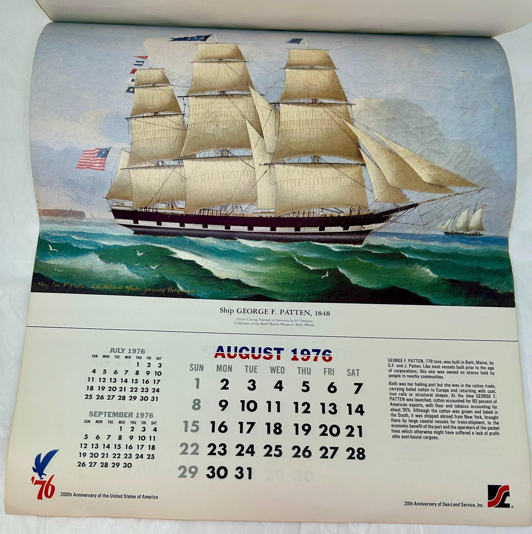 Vintage 1976 Bicentennial Calendar – “vessels That Helped Birth a ...