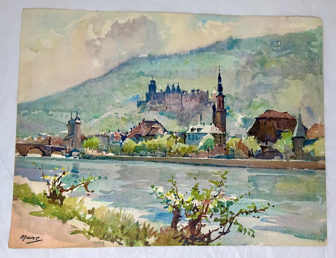 Vintage 12x16 Heidelberg Art Print A Marc Watercolor Landscape ...