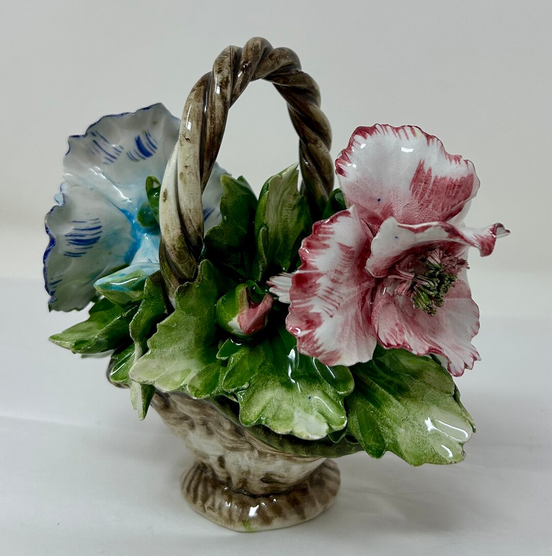Vintage Nuova Capodimonte Porcelain Basket Floral Flowers Hand Painted ...