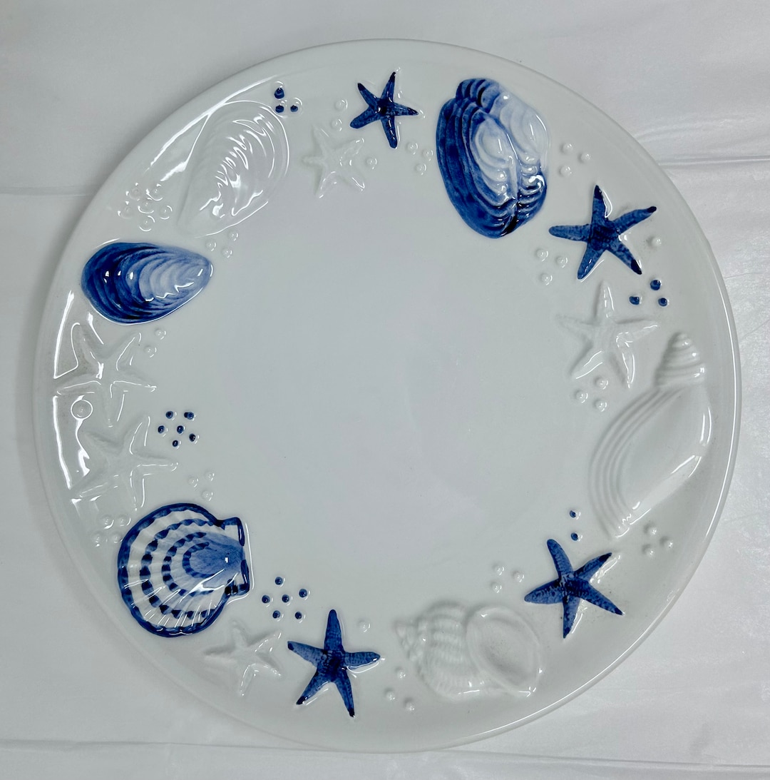 Vintage Starbucks Plate Italy Este Ce Blue White Seashells Starfish ...