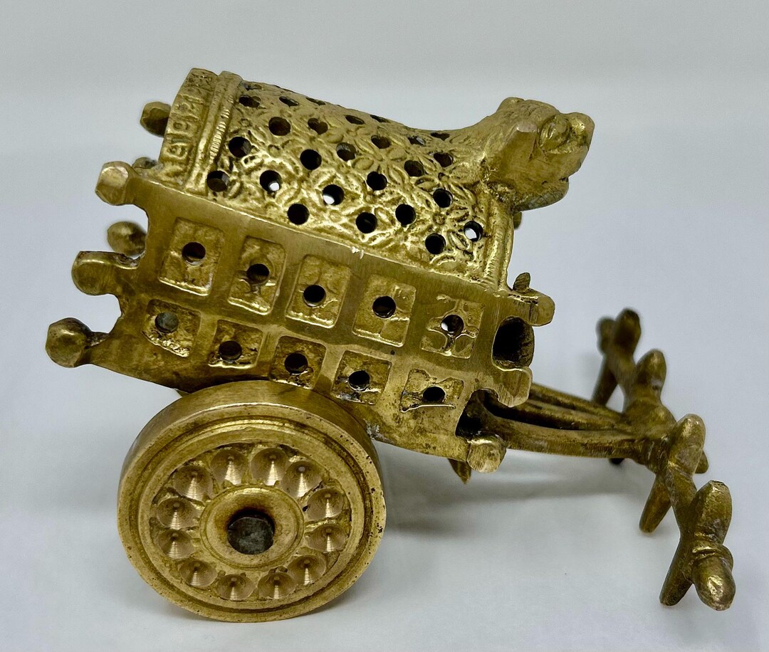 Vintage Indian Brass Bullock Cart Figurine – Ornate Ox-drawn Carriage ...