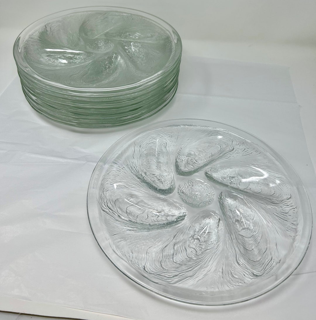 Set of 10 Vintage Arcoroc France Clear Glass Oyster Plates Appetizers ...