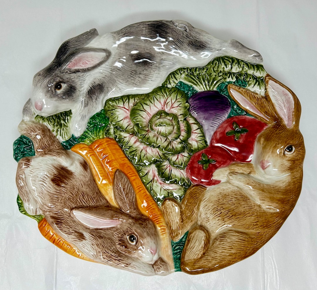 Fitz & Floyd Oval Plate Bunnies Bunny Rabbit Vegetables Porcelain ...