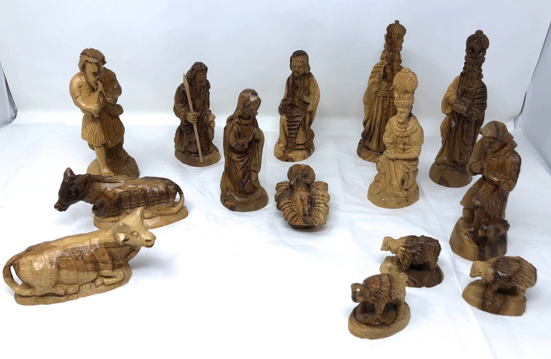 14 Hand Carved Nativity Set Olive Wood From the Holly Land Holiday ...