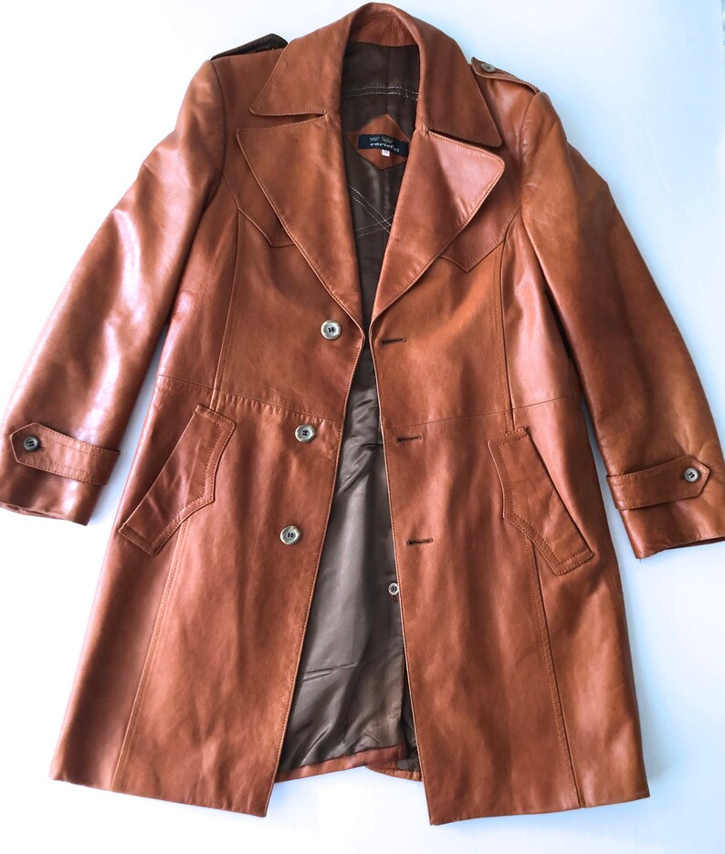 Vintage Cortefiel Long Leather Coat 40 Spain Unisex Trench - Etsy