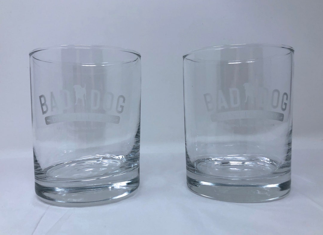 2 Set Bad Dog Distillery Bourbon Whiskey Clear Etched Glasses - Etsy