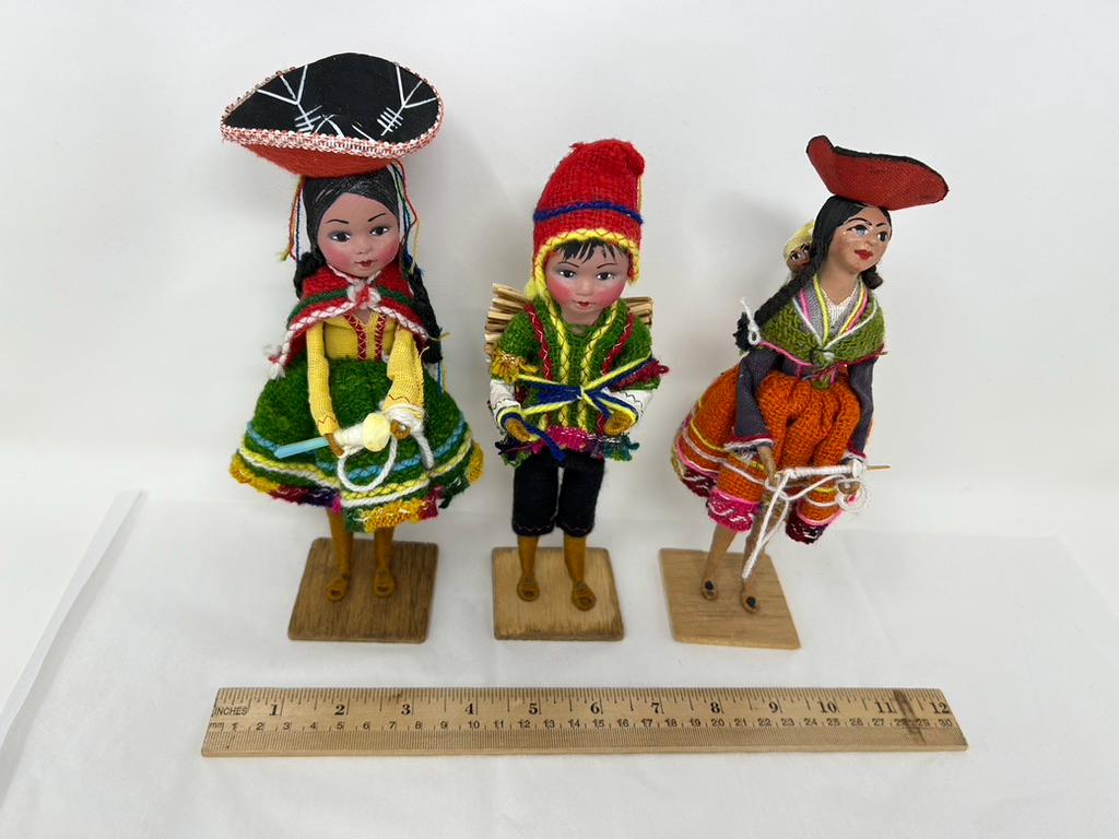 Vintage Set of 3 Peru Peruvian Handmade Folk Art Doll Thread Yarn Dolls ...