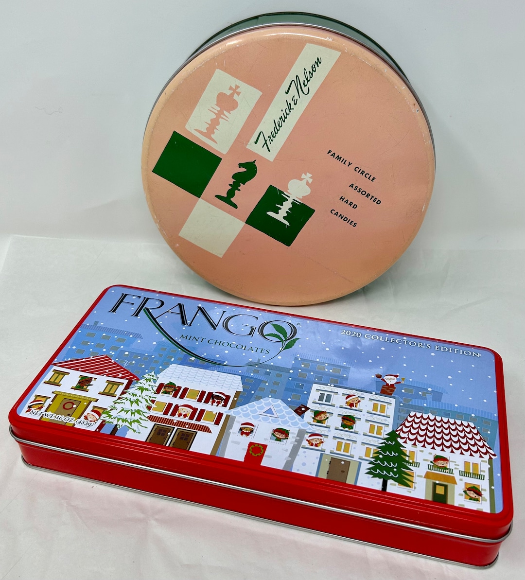 2 Vintage Tins Candy Chocolate Fredrick & Nelson Frango Seattle Holiday ...