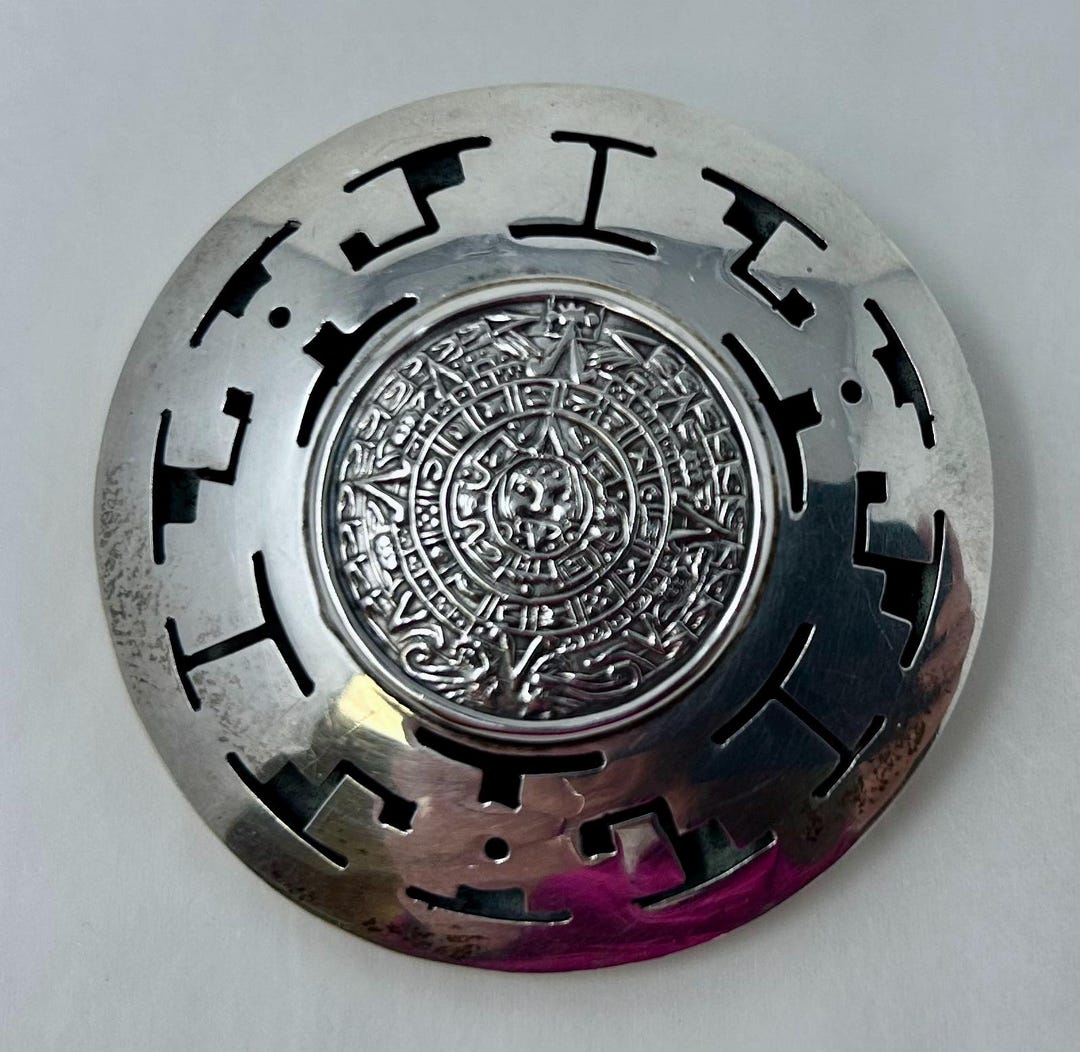 Vintage Mexican Sterling Silver Mayan Calendar Brooch Pendant – Hecho ...