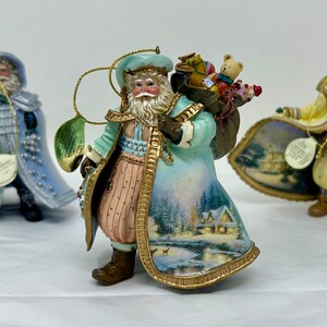 Thomas Kinkade Santa Old World Santas Snowfall Santa Ornament Painted Yellow Blue Green Art ...