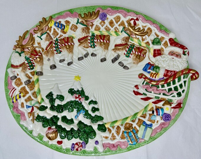 Vintage Fitz and Floyd Christmas Platter – Santa Sleigh & Reindeer ...