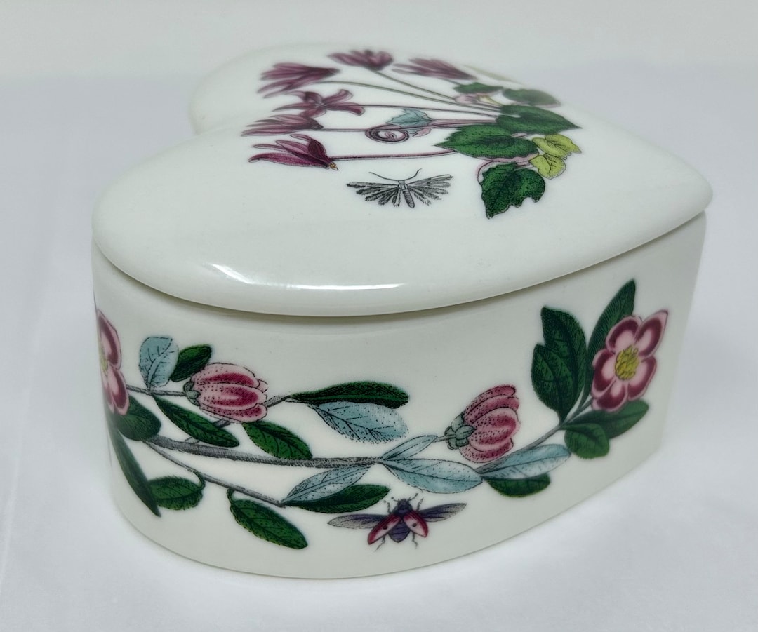 Portmeirion Heart Box Treasure Trinket Jewelry Floral Flowers Ceramic ...