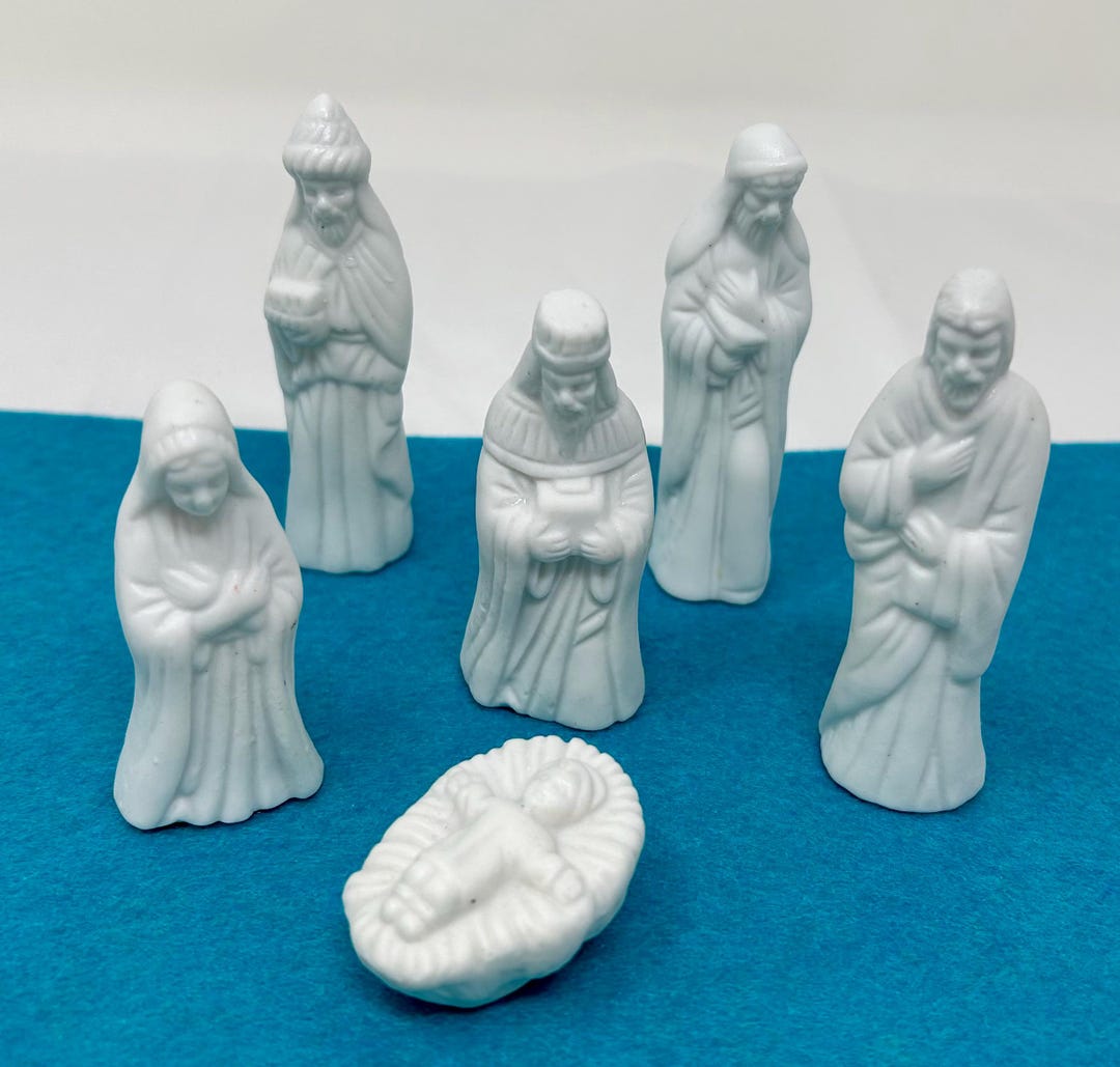 Vintage Miniature Nativity Set – 6-piece White Matte Ceramic Holy ...