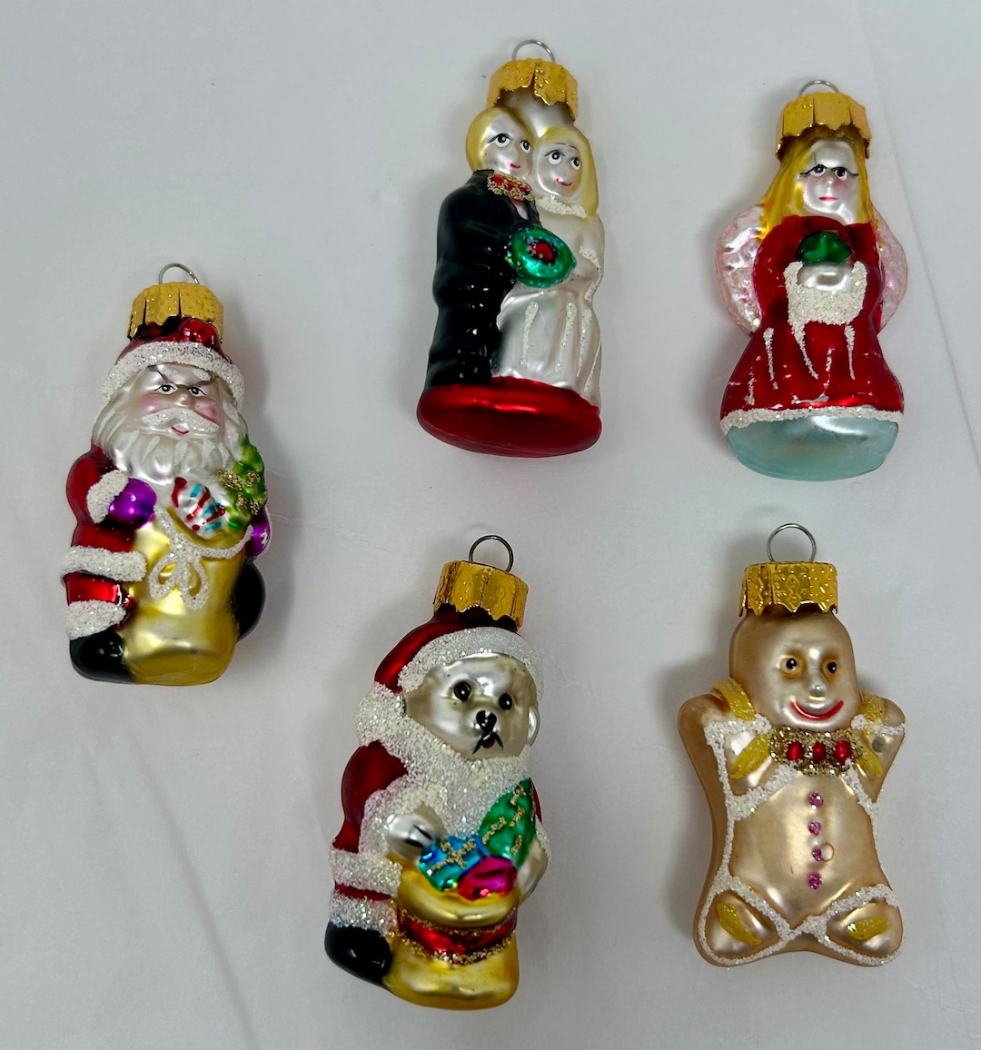 Set of 5 Vintage Miniature Christmas Tree Ornaments Mercury Glass Hand ...