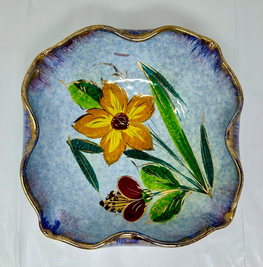 Vintage 1940's Italy Hand Painted NSP Iridescent Dish Blue Glaze ...